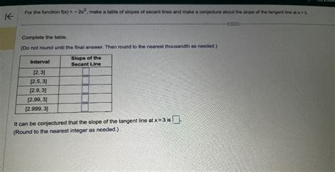 solved for the function f x −2x2 make a table of slopes of