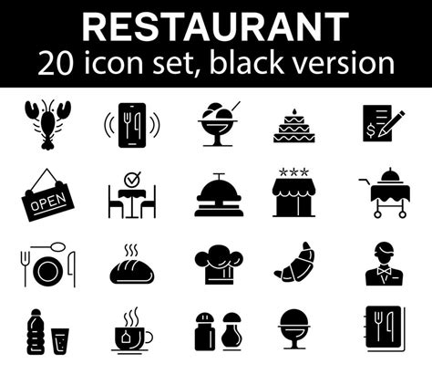 Restaurant Icon Set Black Vector Illustration 25502249 Vector Art At Vecteezy