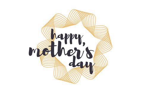 주황색과 회색 색상의 꽃 추상화로 리본 배지 모양을 형성하는 반복되는 물결 모양의 줄무늬가 있는 해피 어머니의 날이라는 그래픽 디자인 어버이날에 대한 스톡 벡터 아트 및