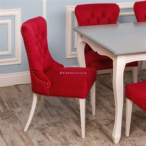 Set Meja Makan Classic Velvet Merah Dipta Furniture