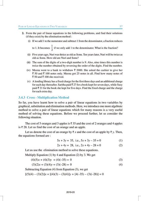 NCERT Book Class 10 Maths Chapter 3 Pair Of Linear Equations In Two