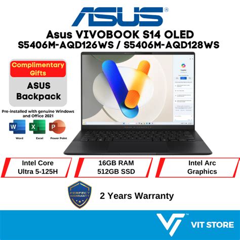 Asus Vivobook S14 S5406m Aqd126ws U5 125h Intel Arc 16gb Ddr5 512gb 14