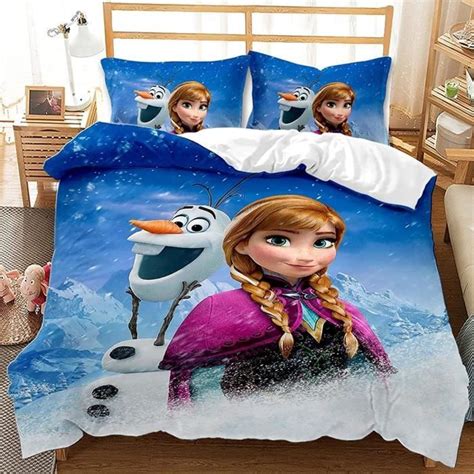 Parure De Lit La Reine Des Neiges Anna Et Elsa Olaf Kristoff En Microfibre Impression
