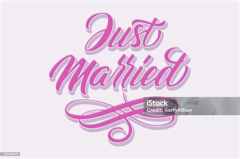 핸드 그린 그냥 글자입니다 우아한 고립 된 현대 필기 서 볼륨과 그림자 결혼식을 위한 잉크 그림 벡터 카드 초대장 인쇄 등 방금 결혼했어요에 대한 스톡 벡터 아트 및 기타