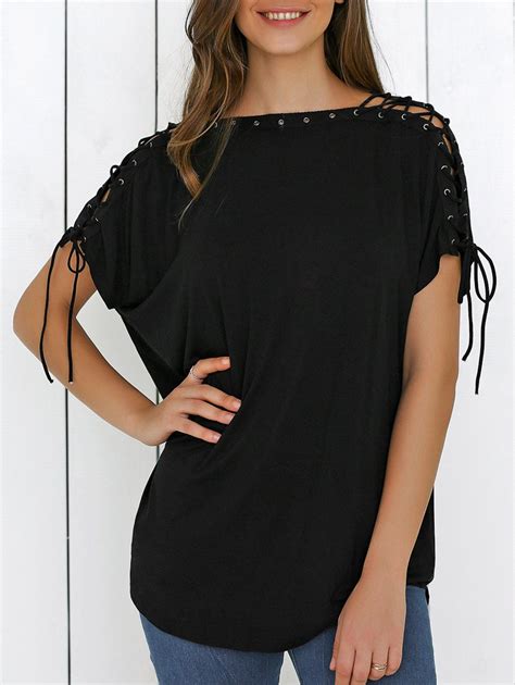 67 Off Lace Up Batwing Sleeve T Shirt Rosegal