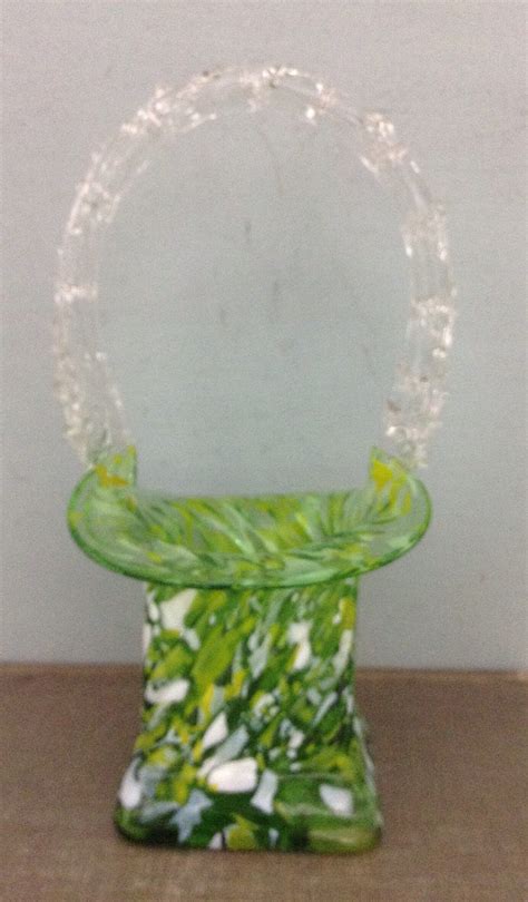 Murano Art Glass Basket Handblown Glass Basket Green Etsy