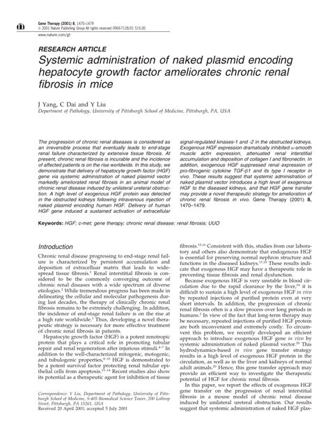 PDF Systemic Administration Of Naked Plasmid Encoding Hepatocyte