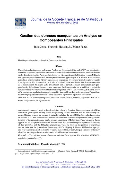 PDF Gestion des données manquantes en Analyse en Composantes Principales