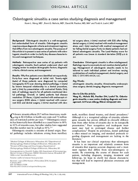 Pdf Odontogenic Sinusitis A Case Series Studying Diagnosis And