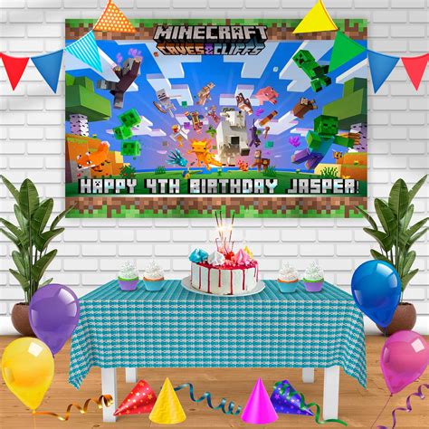 Minecraft Cave And Cliffs Birthday Banner Personalized Party Backdrop