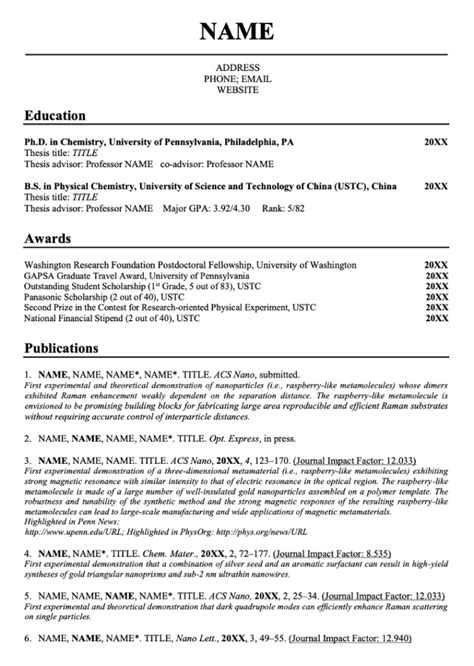 Postdoc Editable Cv Template For Chemistry Tempahive