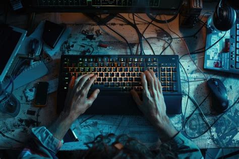 Premium Photo Person Typing On A Keyboard In A Dark Room Suitable For Technology Concepts
