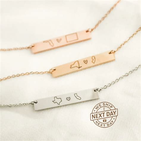 Custom State Bar Necklace Personalized Home State Jewelry Long