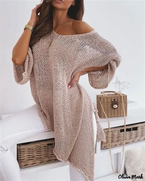 Olivia Mark Crew Neck Open Knit Sweater With Split Hem In 2023 Open