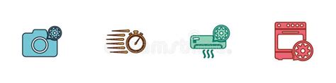 Set Photo Camera Setting Stopwatch Air Conditioner And Oven Icon Vector Stock Vector