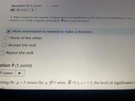 Solved 8 When Testing For The Equality Of Means From Two Chegg Com