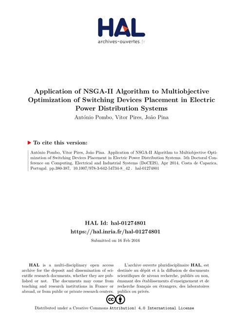 Pdf Application Of Nsga Ii Algorithm To Multiobjective Optimization Of Switching Devices