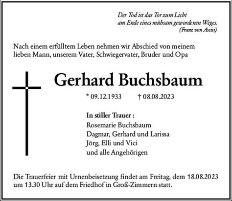 Traueranzeigen Von Gerhard Buchsbaum Vrm Trauerde