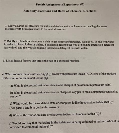solved prelab assignment experiment 7 solubility