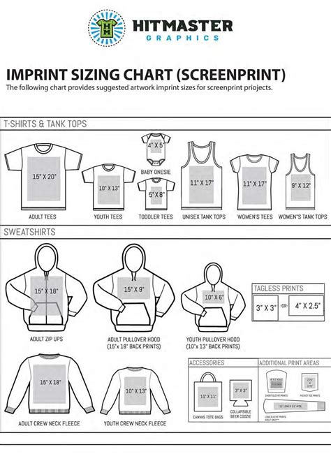 Screen Print Size Chart