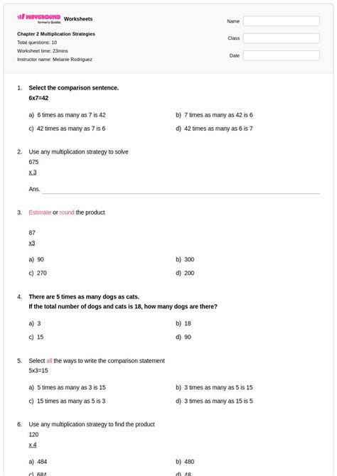 50 Multiplication Strategies Worksheets For Grade 4 On Wayground