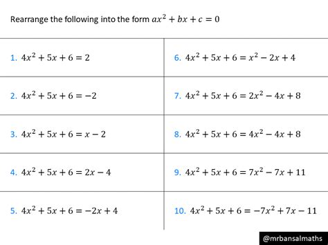 Rearranging Quadratic Equations Variation Theory