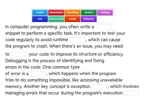Debugging And Computer Programming Vocabulary Completar La Frase