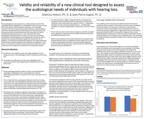 Pdf Validity And Reliability Of A New Clinical Tool Designed To Assess The Audiological Needs