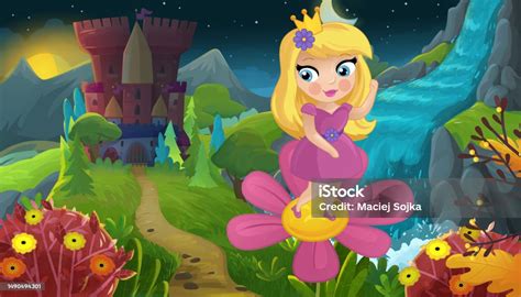 자연 숲 공주와 성 만화 장면 계곡에 대한 스톡 벡터 아트 및 기타 이미지 계곡 공주 궁전 Istock