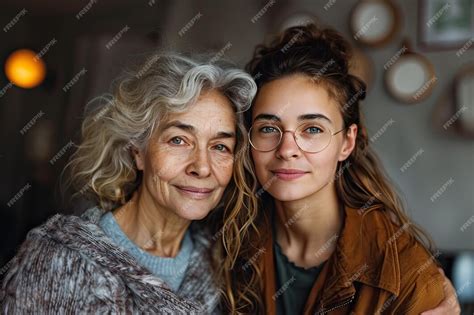 Premium Photo Portrait Of Mature Mother And Daughter Indoors