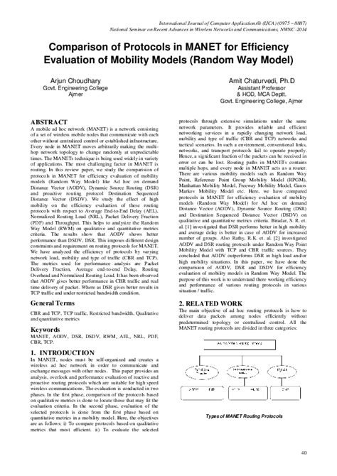 Pdf Comparison Of Protocols In Manet For Efficiency Evaluation Of Mobility Models Random Way