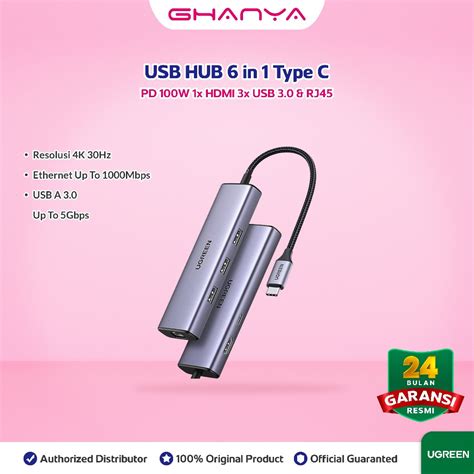 Jual Ugreen Usb Hub Type C 6 In 1 Multifunction Adapter 4k Ethernet