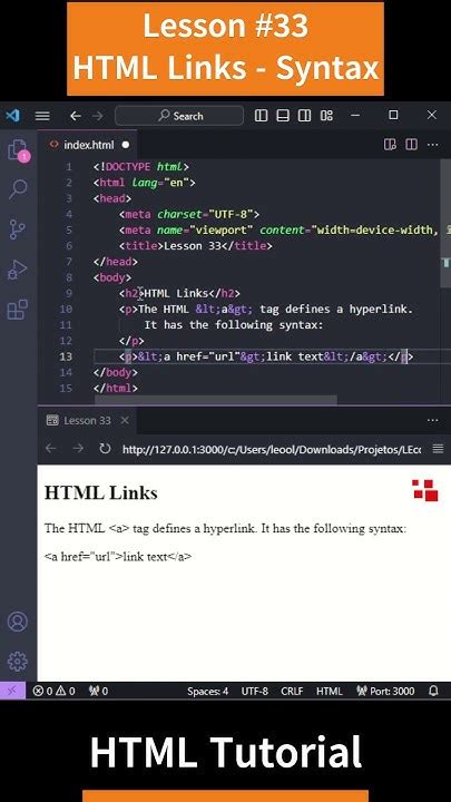 Html Tutorial Lesson 33 Html Links Syntax Shorts Html Html5