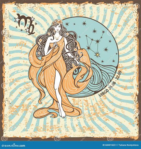 Virgo Zodiac Signvintage Horoscope Card Stock Vector Illustration Of Date Astronomy 68401622