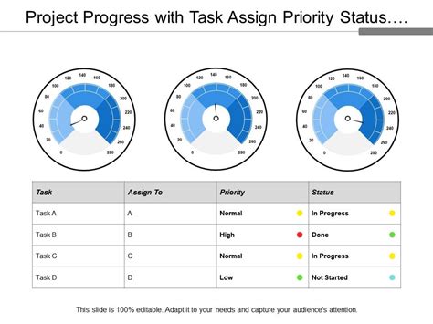 Project Progress With Task Assign Priority Status And Meter With