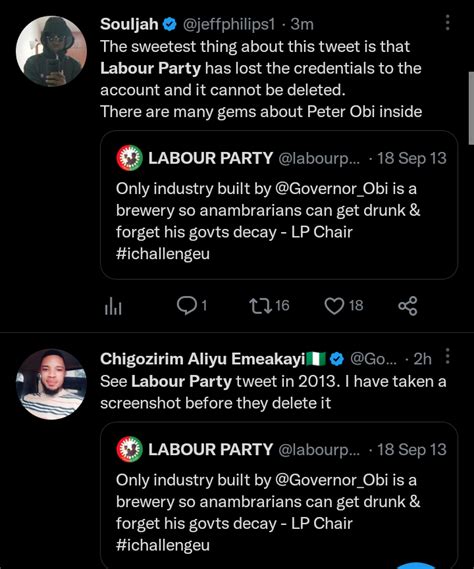 What Labour Party Twitter Page Tweeted About Peter Obi In 2013 Picture