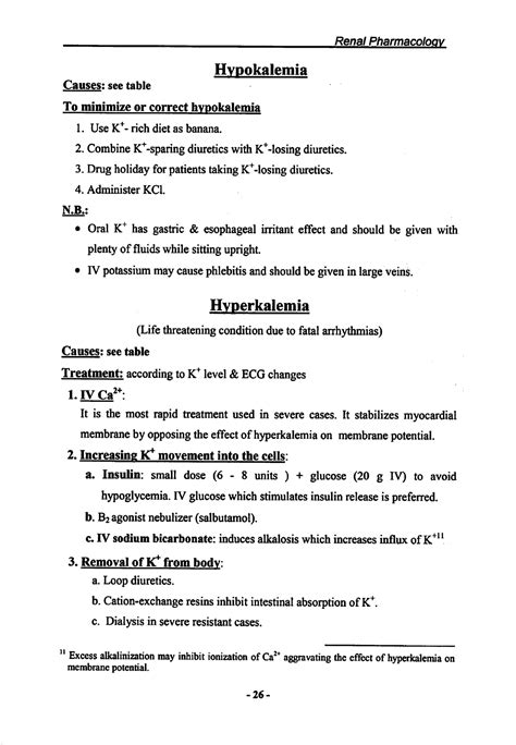 Hyperkalemia Hypokalemia Table See Causes Hypokalemia
