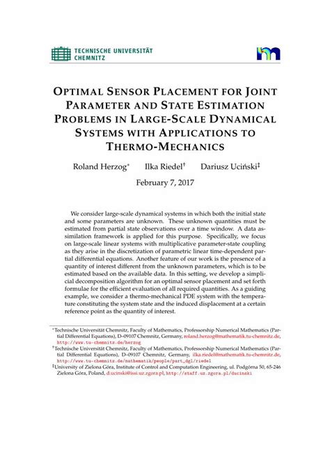 pdf optimal sensor placement for joint parameter … sensor placement