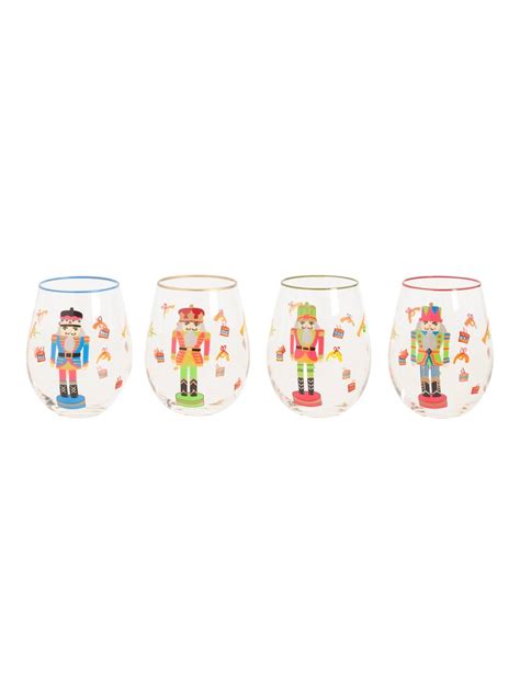 Set Of Four Nutcracker Stemless Wine Glasses Best Tj Maxx Christmas