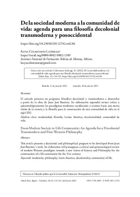 Pdf De La Sociedad Moderna A La Comunidad De Vida Agenda Para Una