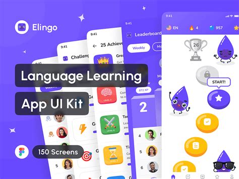 elingo language learning app ui kit by sobakhul munir siroj on dribbble