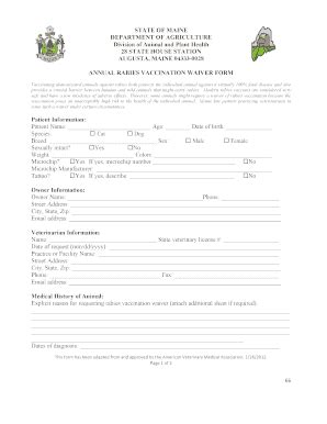 Fillable Online ANNUAL RABIES VACCINATION WAIVER FORM Fax Email Print