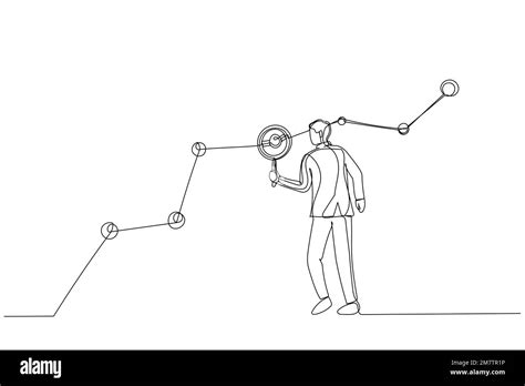 Drawing Of Businessman Marketer Holding Magnifying Glass Analyze Customer Data Graph And Chart