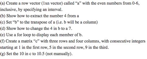 Solved A Create A Row Vector 1xn Vector Called A With