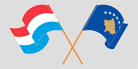 코소보와 룩셈부르크의 교차하고 흔들리는 깃발 경쟁에 대한 스톡 벡터 아트 및 기타 이미지 경쟁 국가 지리적 지역 국기