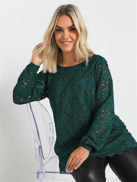 yours curve lace scallop edge top green very