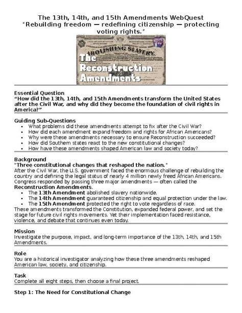 The 13th 14th And 15th Amendments Reconstruction Amendments Webquest