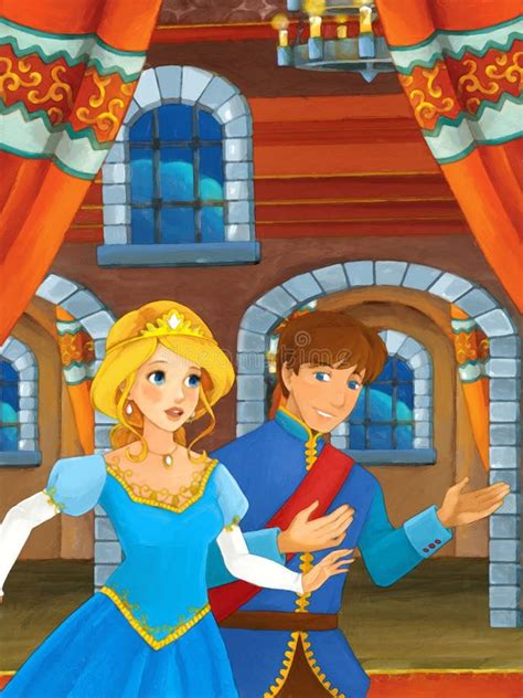 Cartoon Scene With Prince And Princess Wedding In The Castle Room