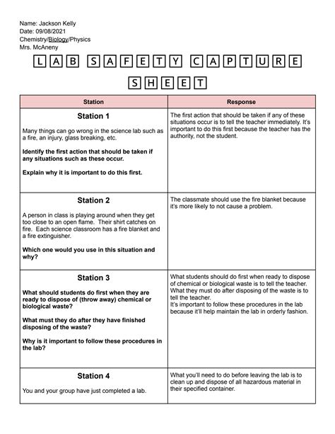 Solution Safety Stations Capture Sheet Studypool