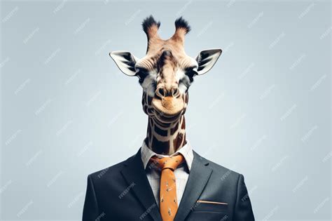 Premium Ai Image A Giraffe Wearing A Suit And Tie With A White Background